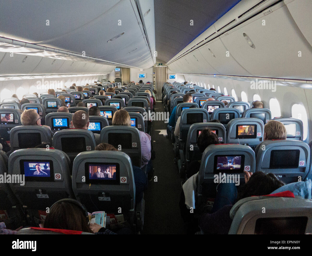 Tourist Class on-board the Norwegian Boeing 787 Dreamliner between ...