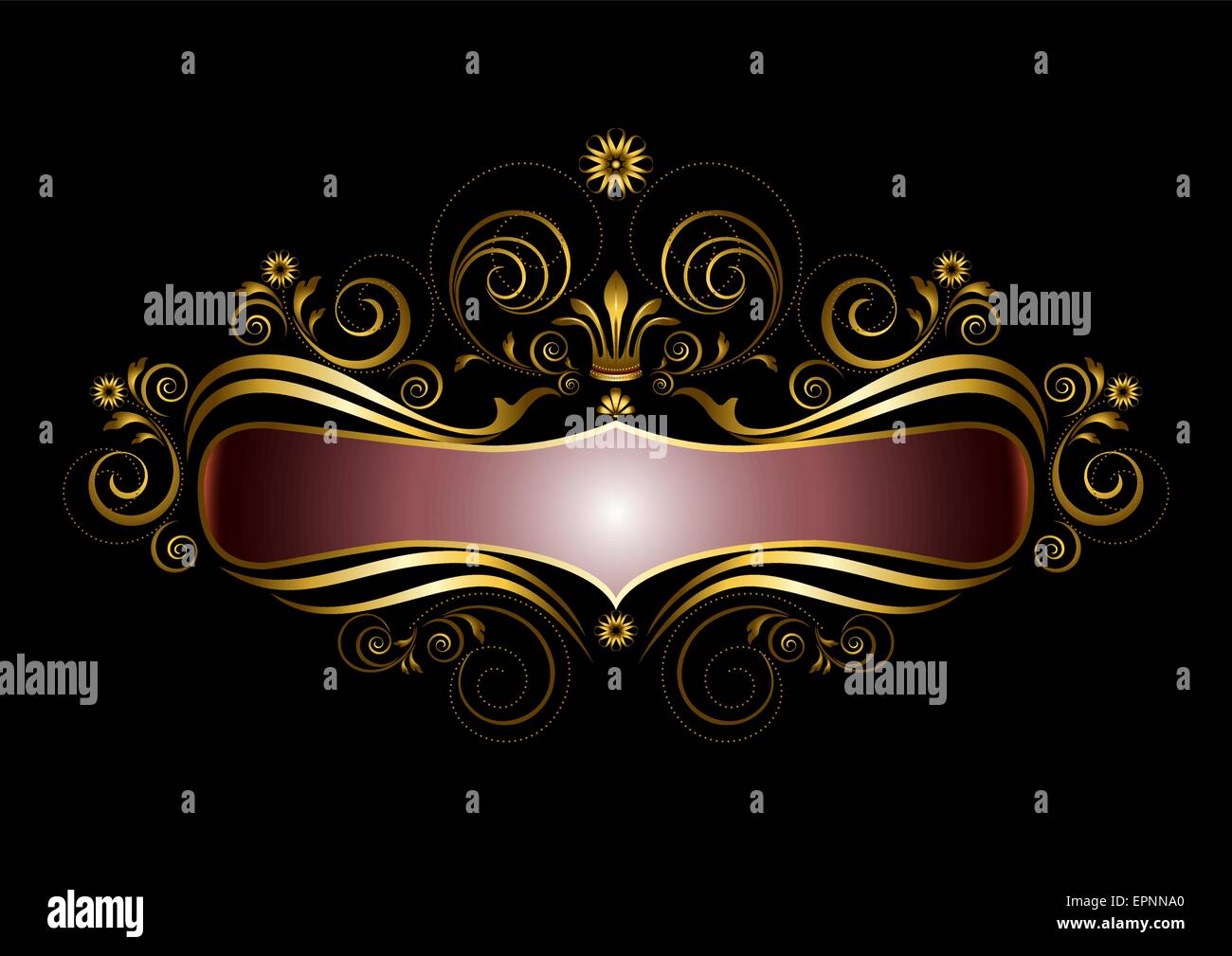 Gold frame original form with the crown in the old style on a black ...