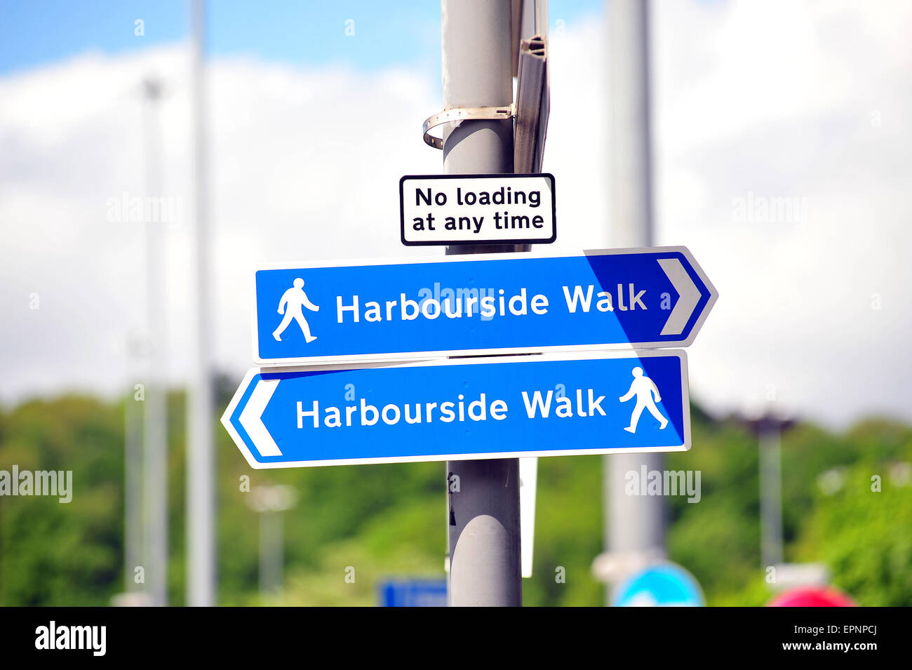 Harbourside walk footpath signs in Bristol Harbour Stock Photo - Alamy