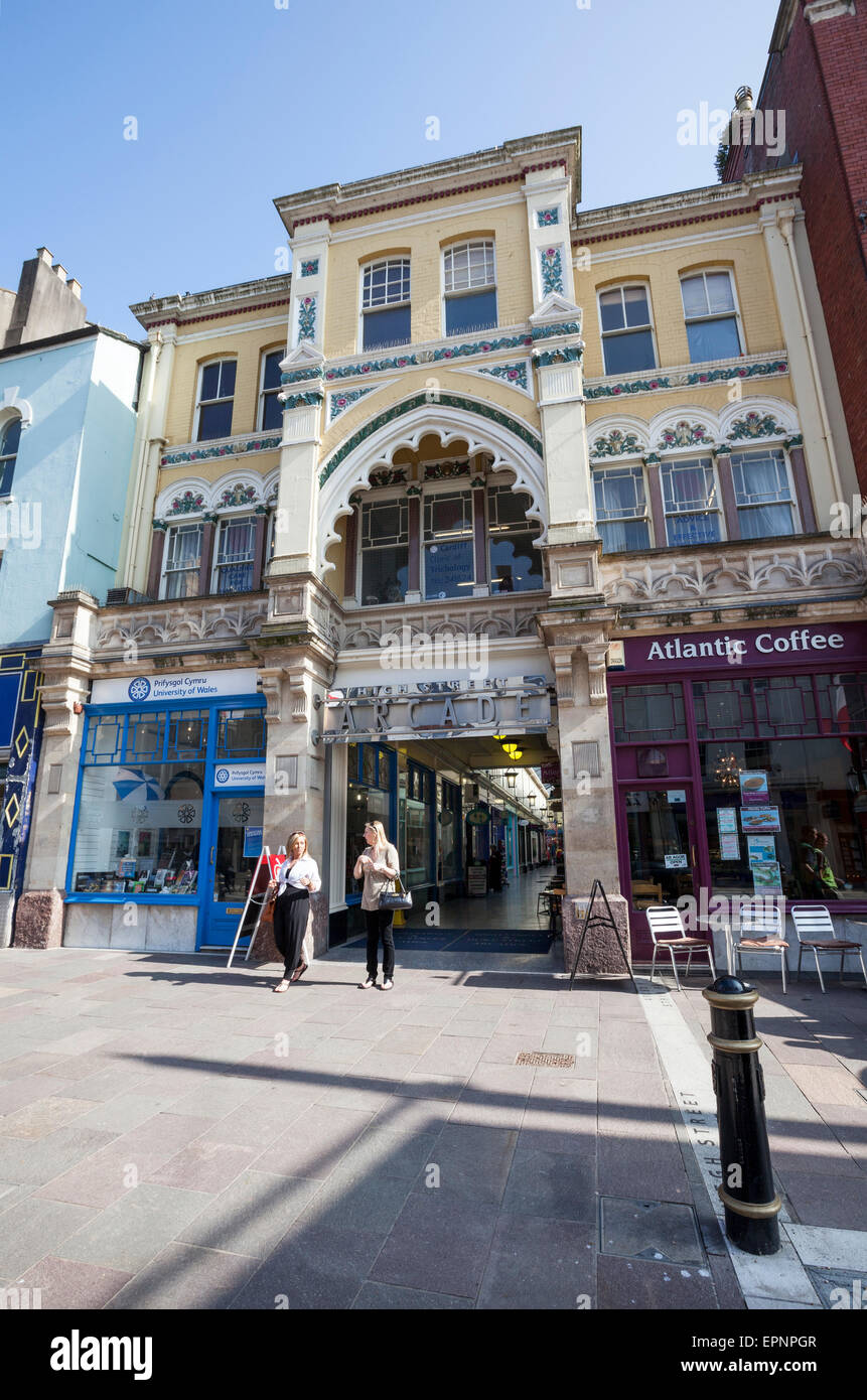 Entrance to High Street Arcade, Cardiff with two ladies exiting Stock ...