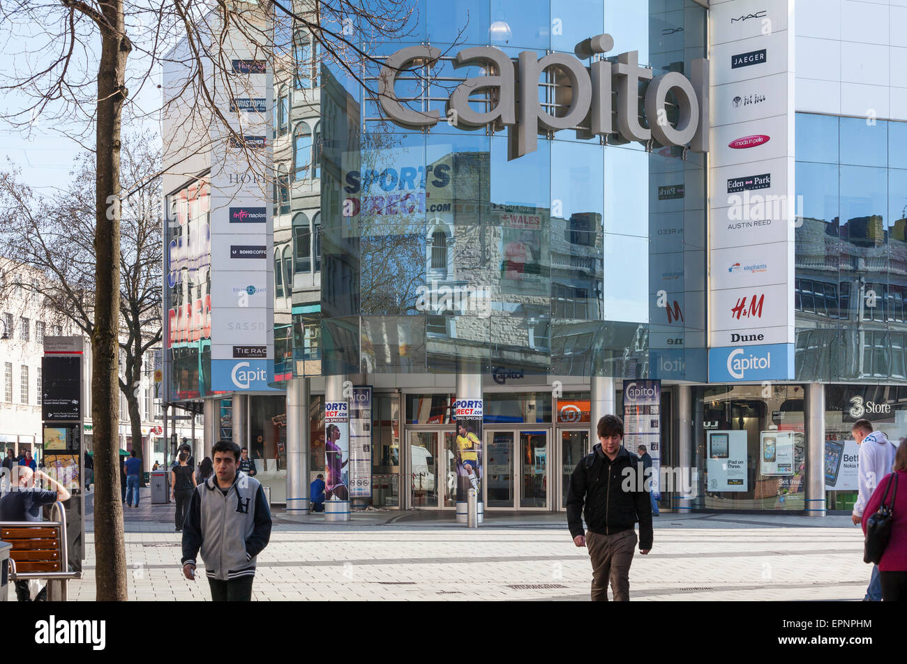 Western entrance to the Capitol Centre in Cardiff in bright sunshine ...