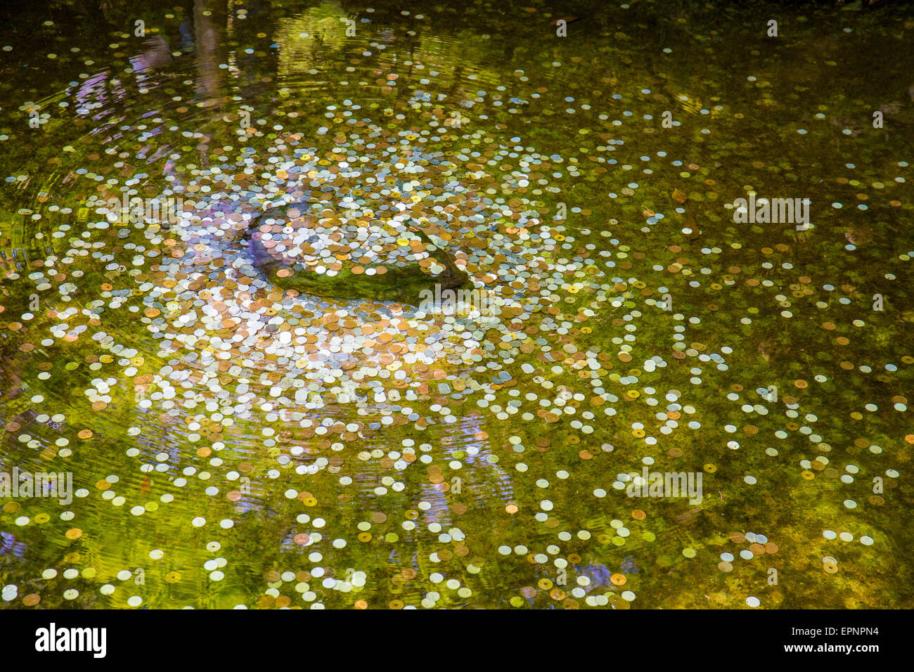 Coins in water for good luck and making a wish Stock Photo - Alamy