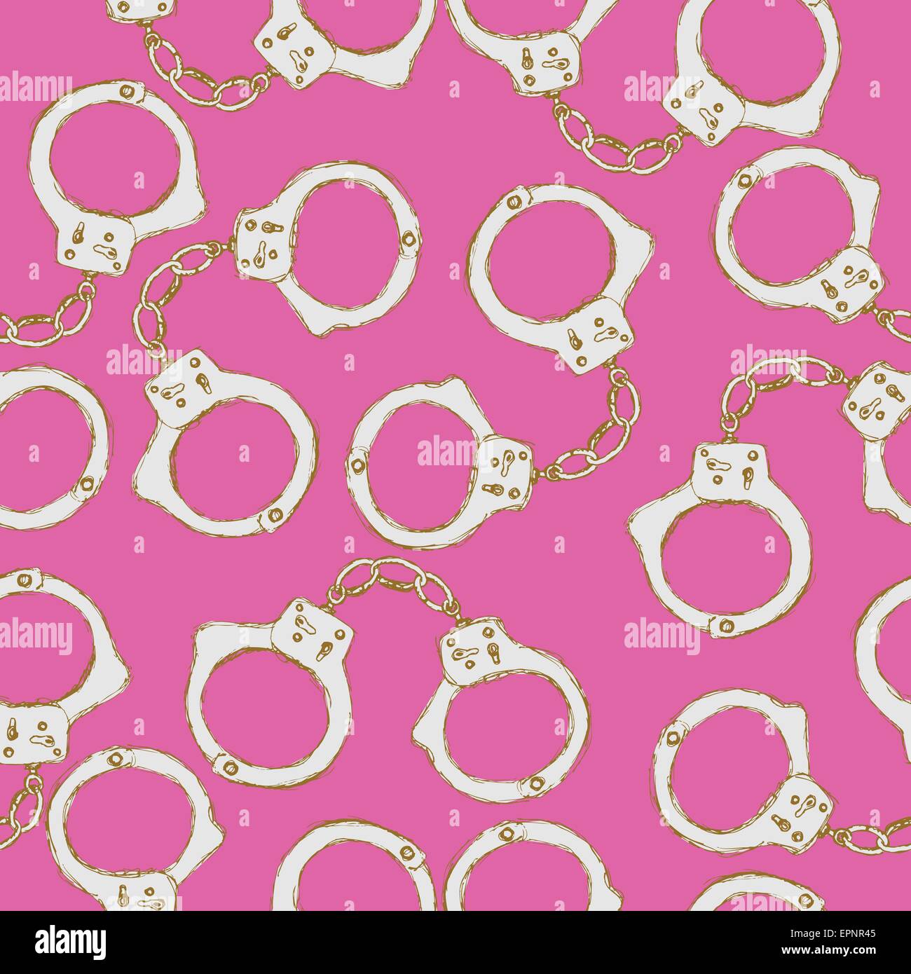 Sketch Steel Handcuffs In Vintage Style Vector Seamless Pattern Stock