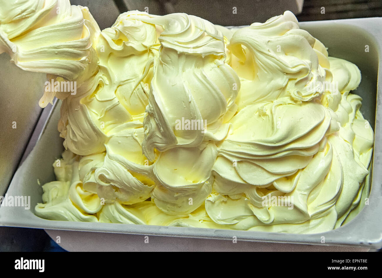 Handmade vanilla ice cream in a metal tray Stock Photo - Alamy