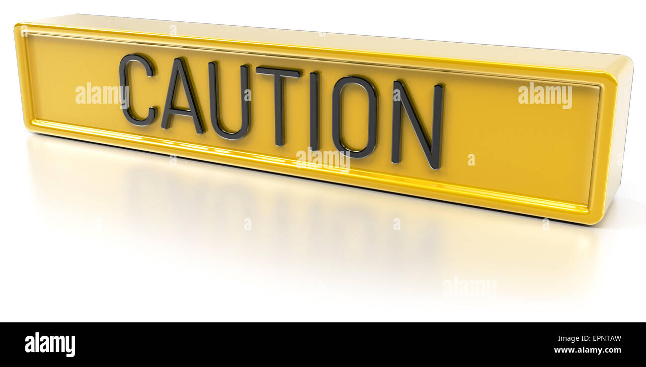 Caution - Yellow banner with text - Isolated 3D Render Stock Photo - Alamy