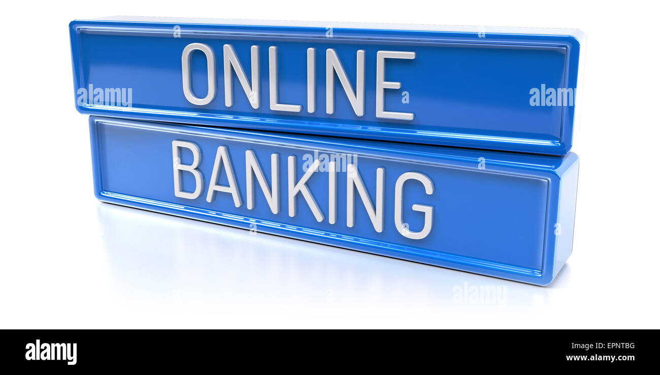 Online Banking - Blue banners with text - Isolated 3D Render Stock ...