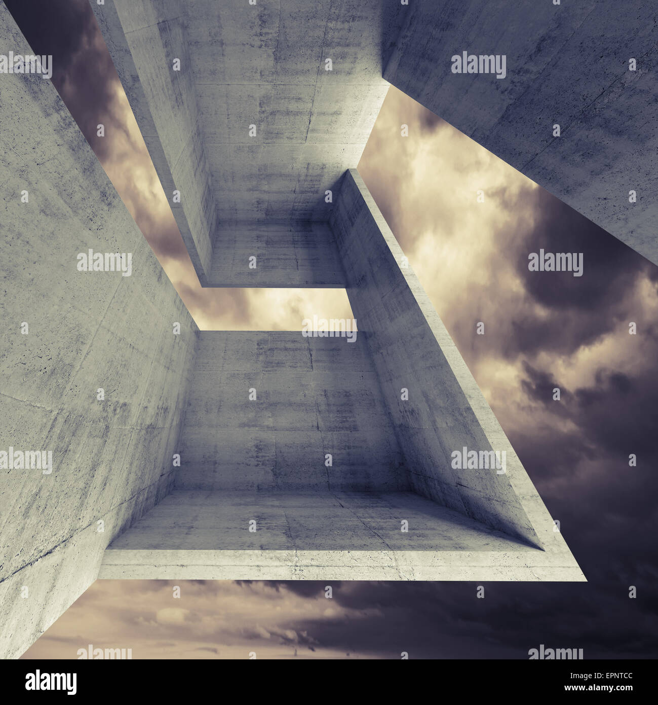 Abstract square architecture background, empty concrete interior with ...