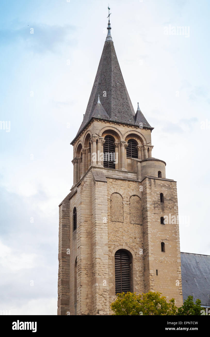 Medieval bell tower exterior. Abbey of Saint-Germain-des-Pres, Paris ...