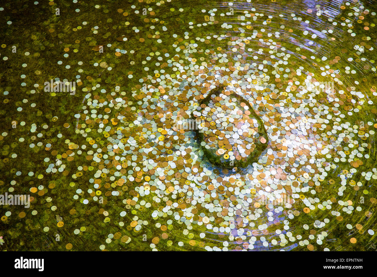 Coins in water for good luck and making a wish Stock Photo - Alamy