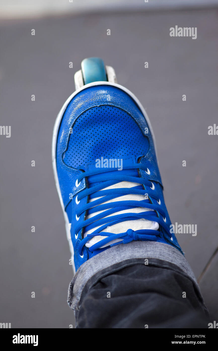 Close up of a blue roller skating in a skate park Stock Photo - Alamy