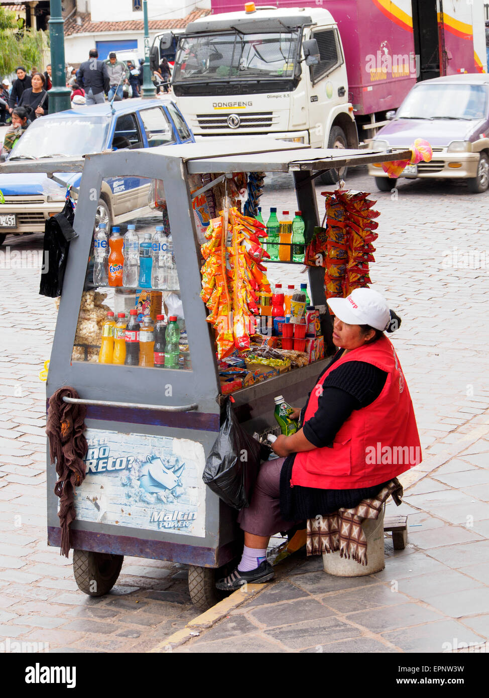 Woman street vendor of snacks and soft drinks - Cusco, Peru Stock Photo ...