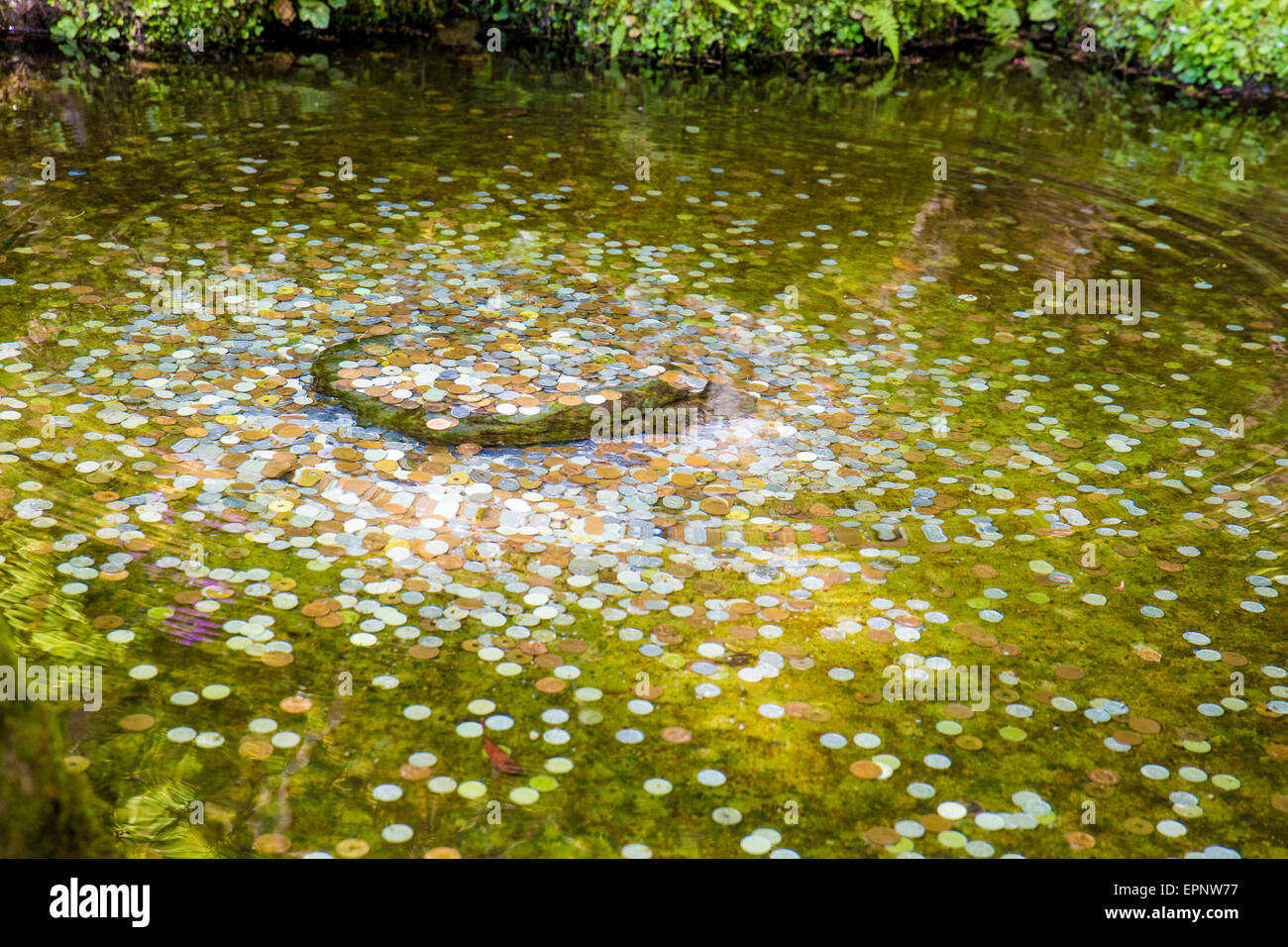 Coins in water for good luck and making a wish Stock Photo - Alamy