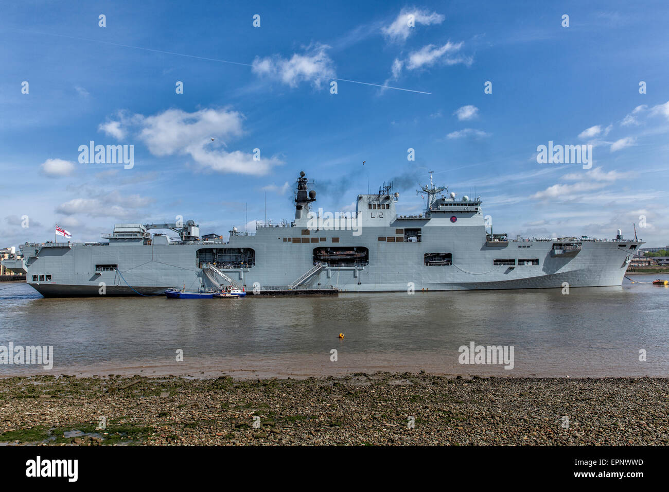 The helicopter carrier HMS Ocean on the River Thames in Greenwich ...
