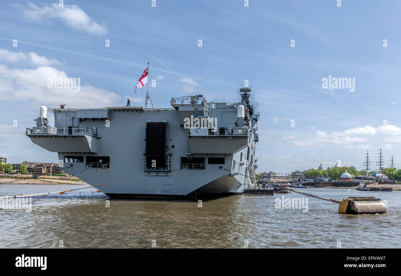 HMS Ocean the Royal Navy helicopter carrier ship in Greenwich on the ...