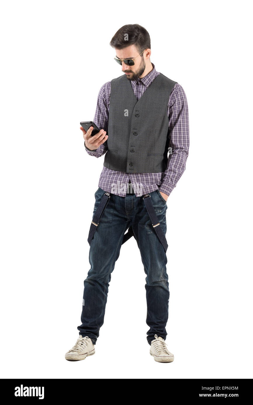 Young man using app in Cut Out Stock Images & Pictures - Alamy