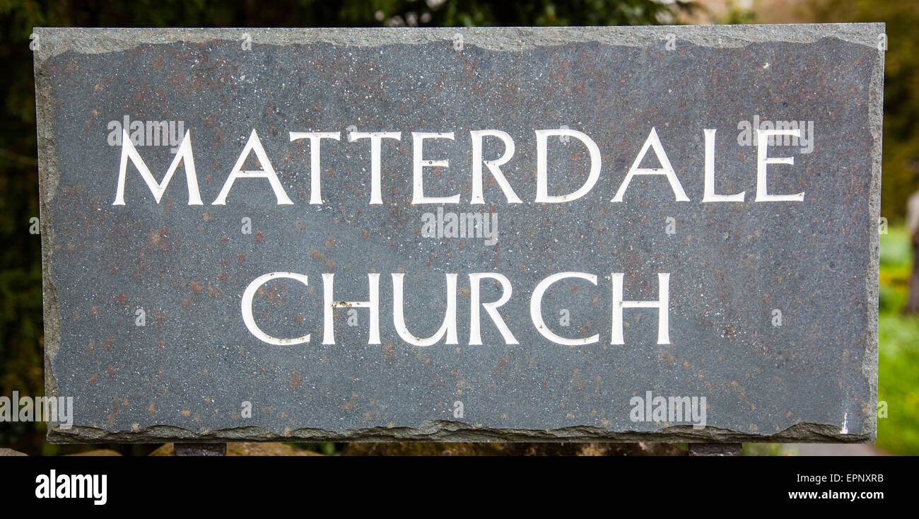 Sign at the entrance to Matterdale Church, near Dockray, Lake District ...