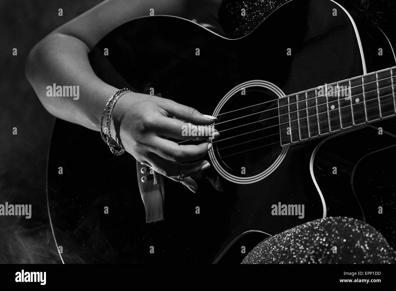 Close up musician playing Black and White Stock Photos & Images - Alamy