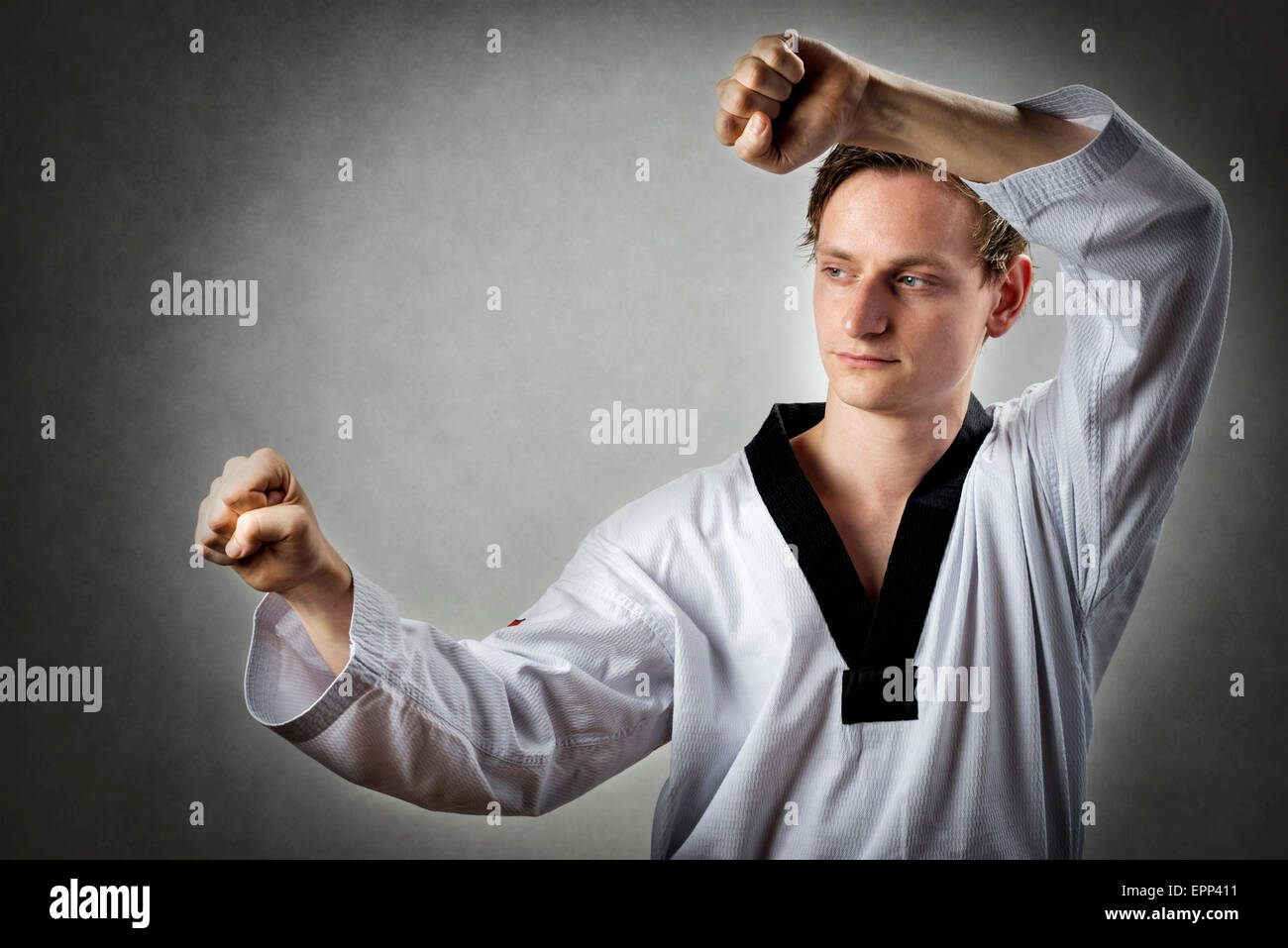 Image of a teakwon do master in self defense position Stock Photo - Alamy