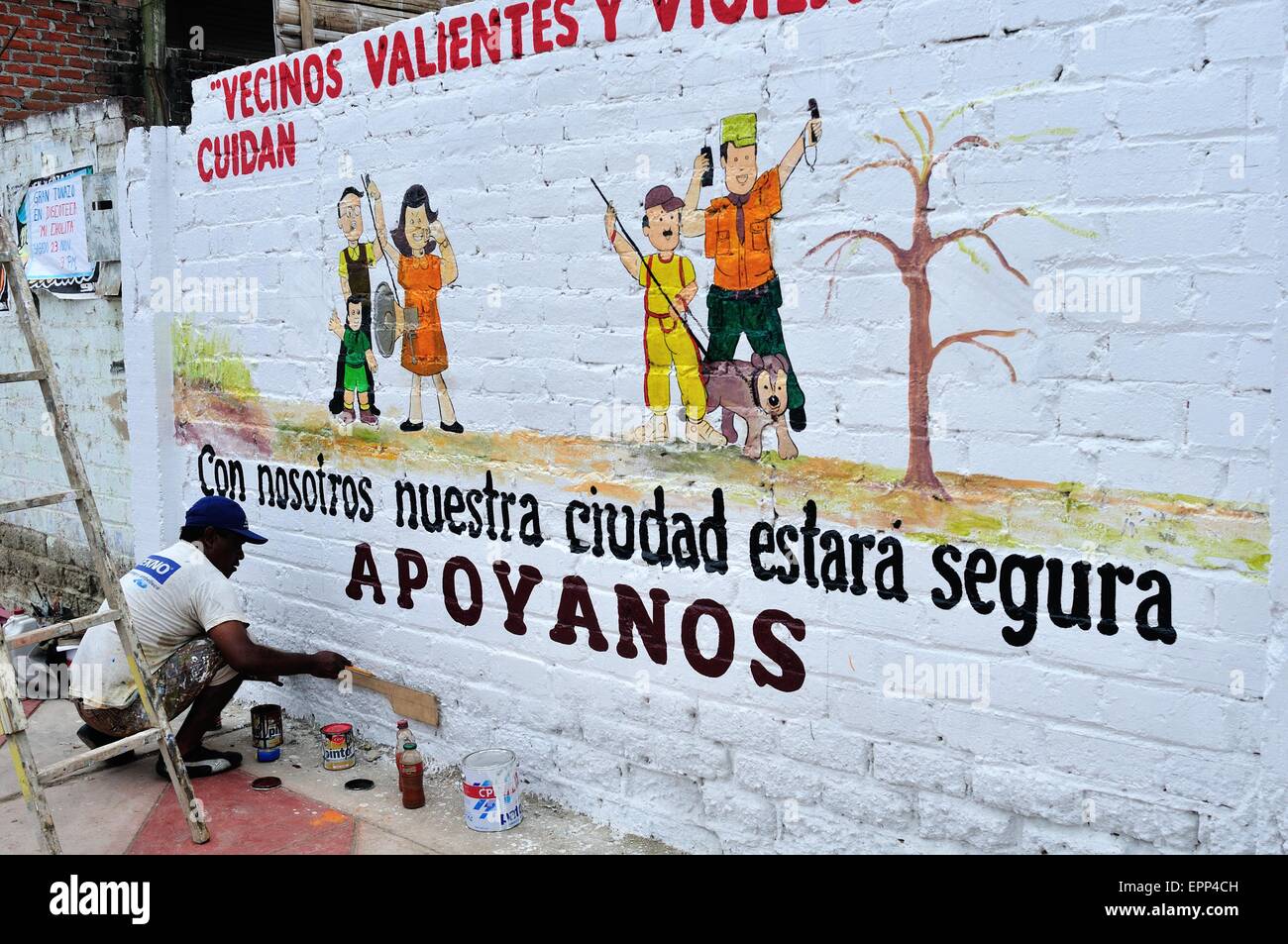 Citizen security wall painting in PUERTO PIZARRO . Department of Tumbes ...