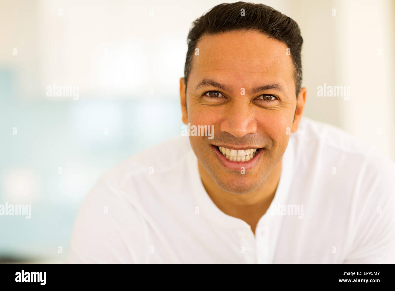 close up portrait of smiling middle aged man Stock Photo - Alamy