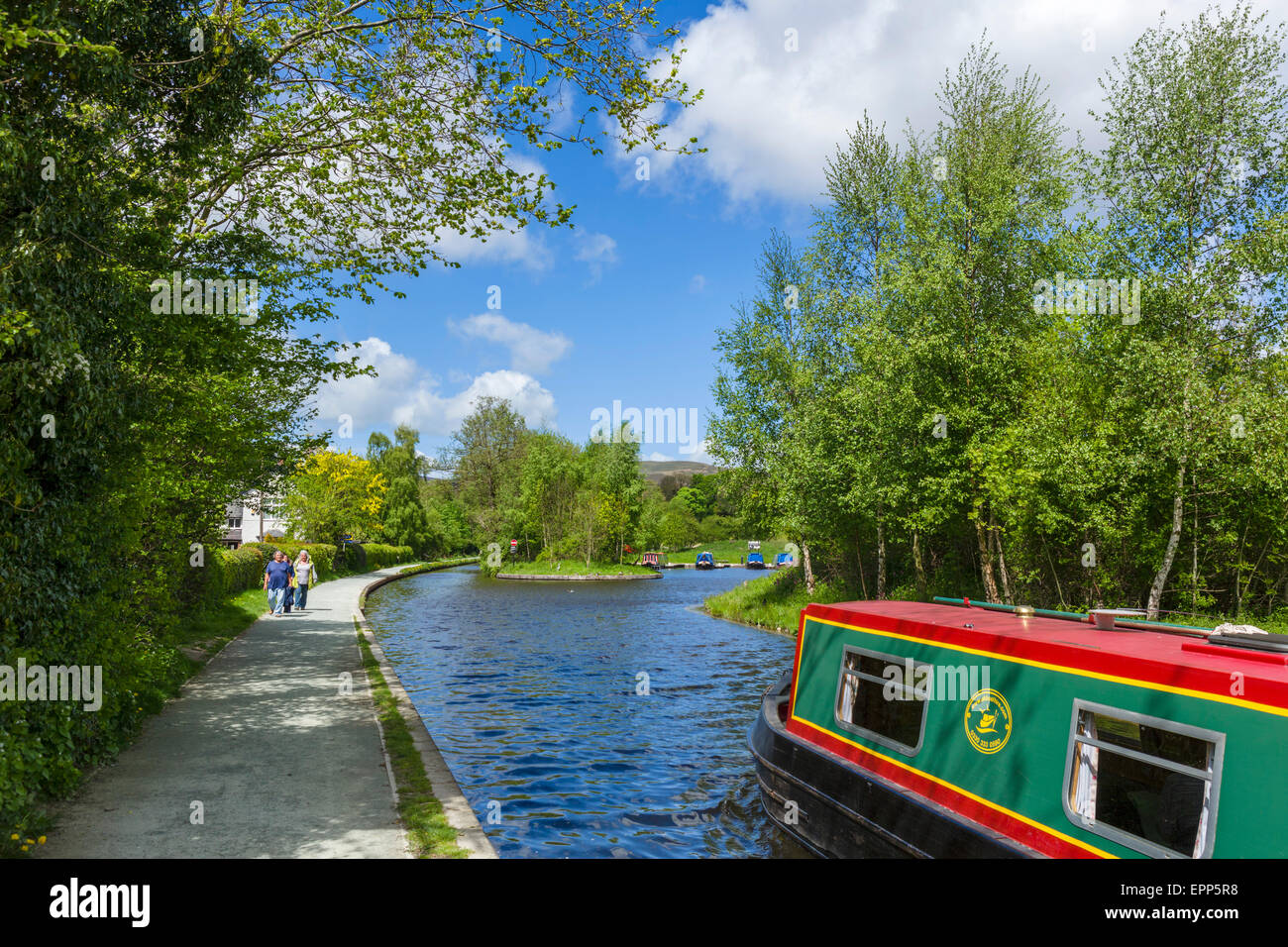 Narrowboat on the Llangollen Canal near the town centre, Llangollen ...
