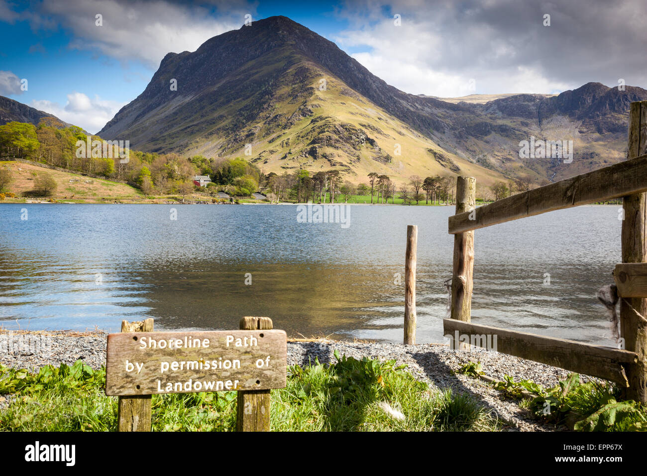 Fleetwith Pike across Buttermere, as seen from the shoreline path, Lake ...