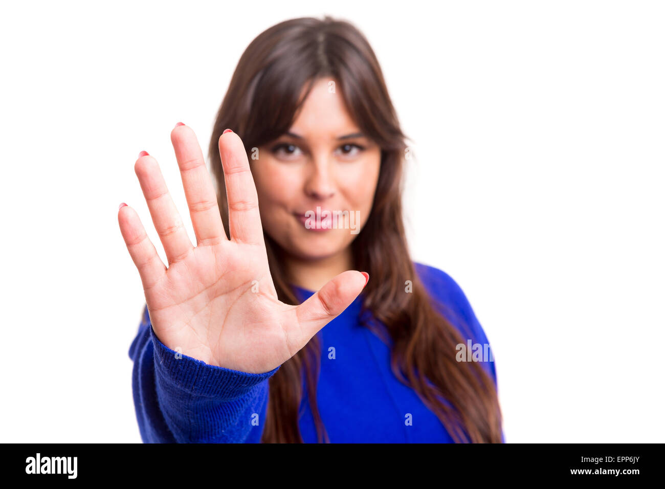 Woman making stop sign palm hi-res stock photography and images - Alamy