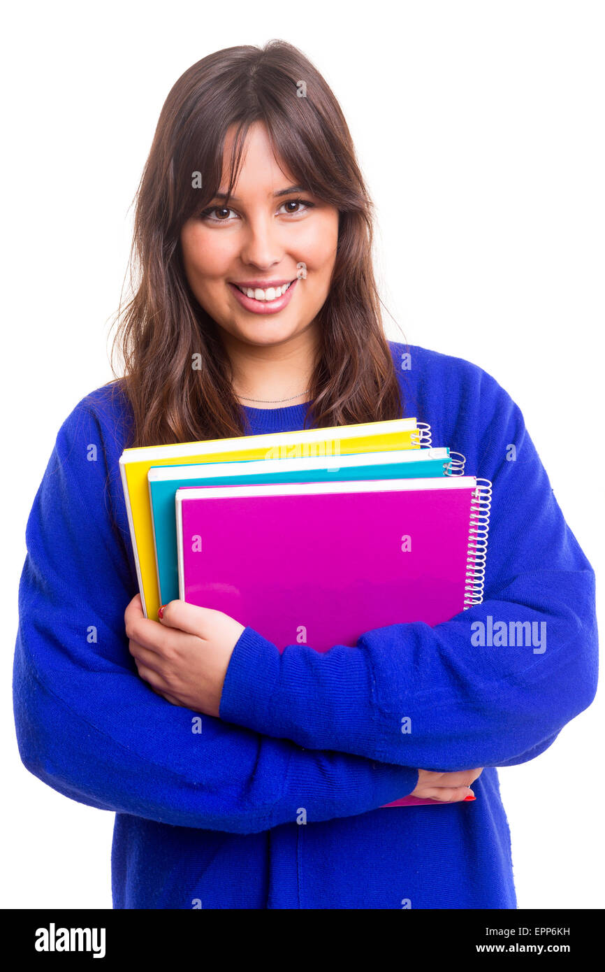 Young student posing over a white background Stock Photo - Alamy