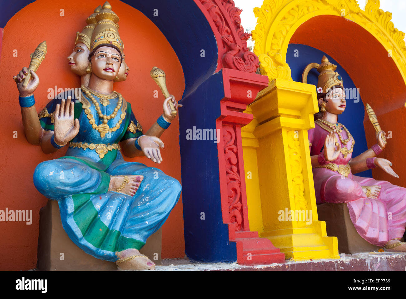 Bright and colourful Hindu deities and gods at Omkareshwar Stock Photo ...