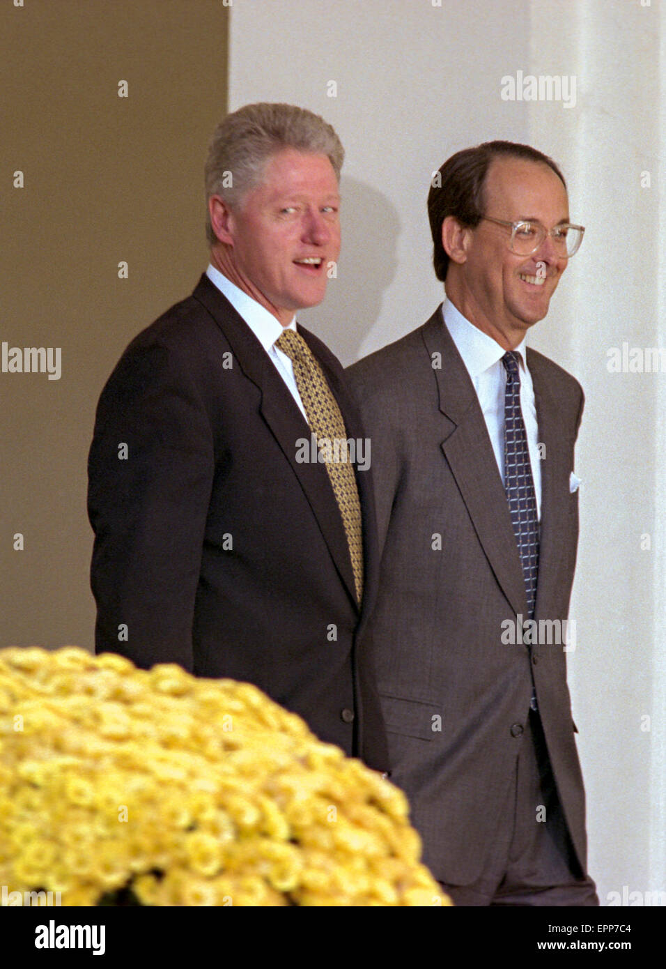 US President Bill Clinton with out-going Chief of Staff Erskine Bowles ...