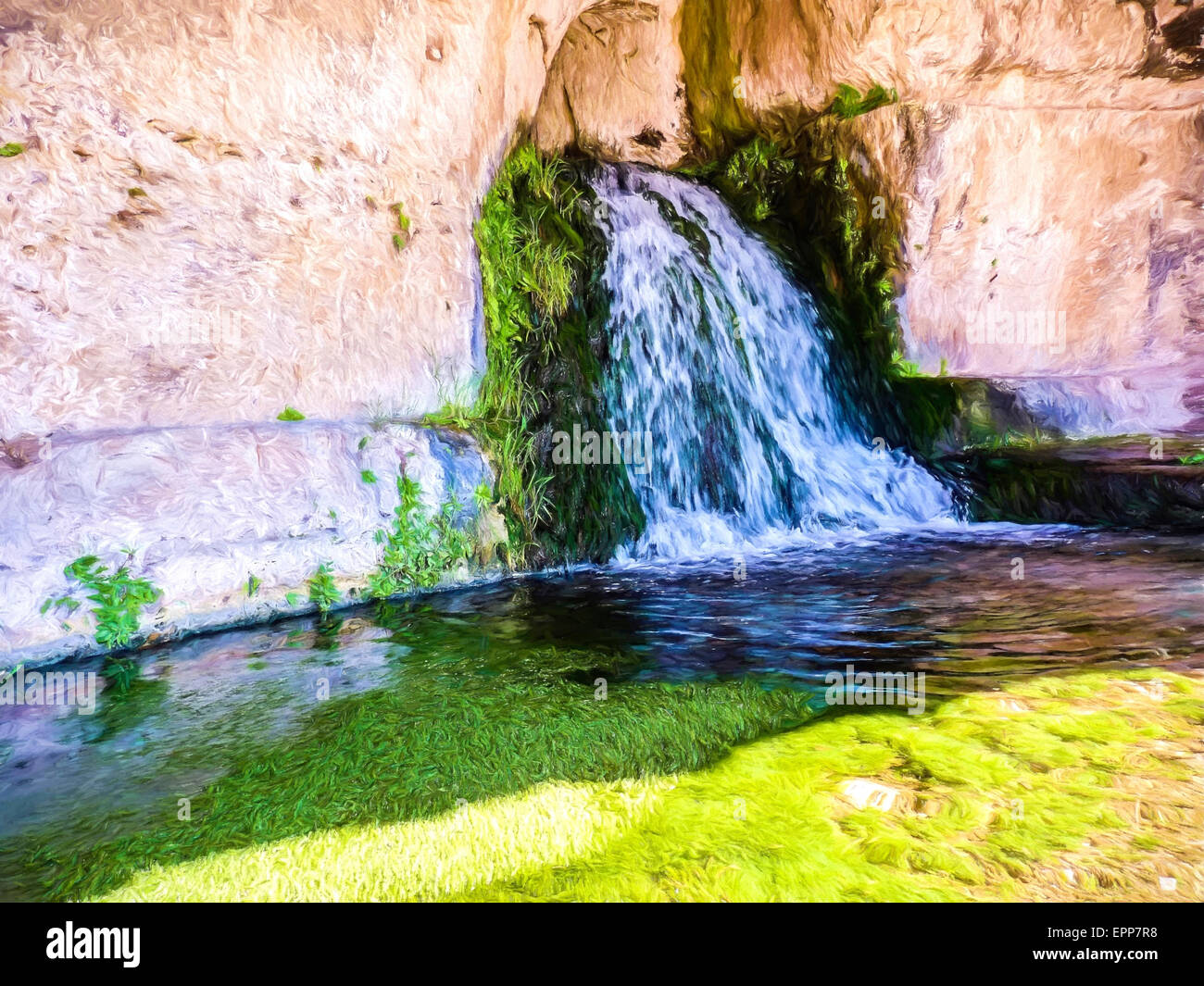 Fountain at Siracusa Temple - Sicily, Italy - Paint effect Stock Photo ...