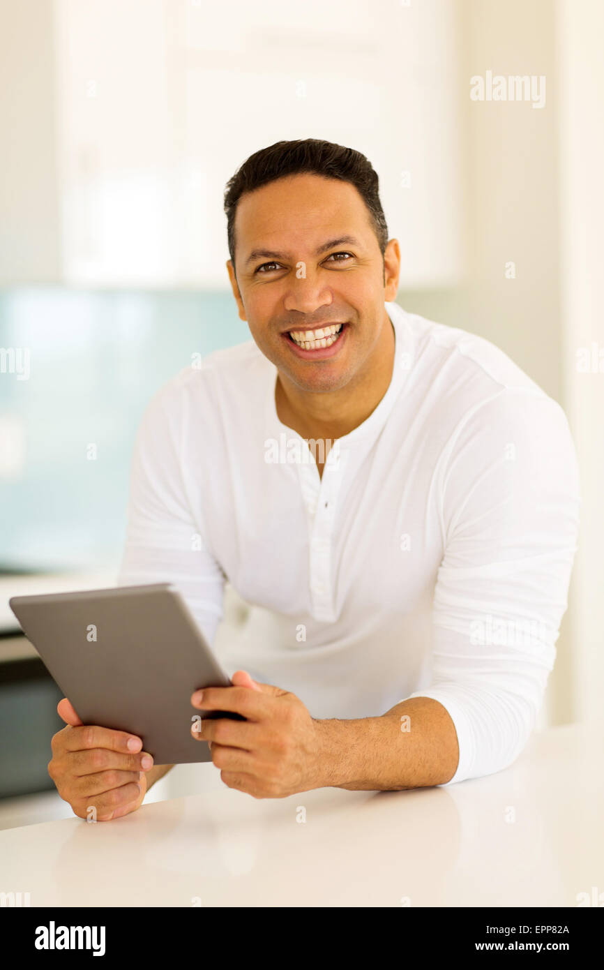 Portrait happy handsome man tablet hi-res stock photography and images ...