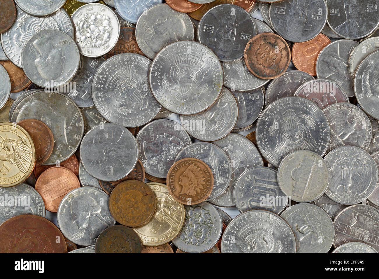 Filled frame of coins. Layout in horizontal format Stock Photo - Alamy