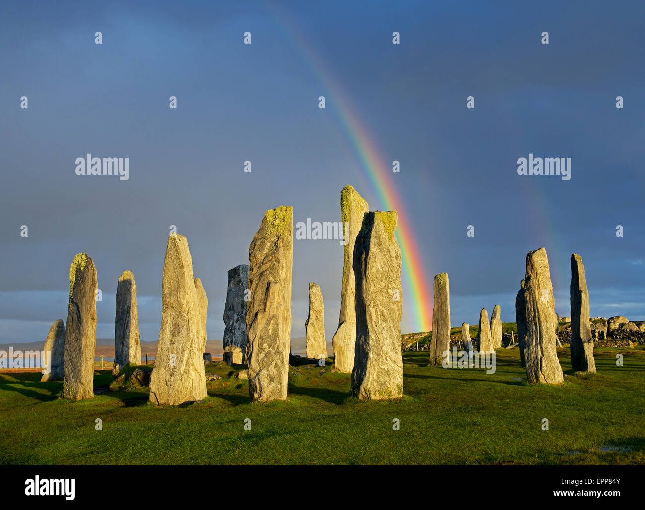 The Callanish Stones, with rainbow, Isle of Lewis, Scotland Stock Photo ...