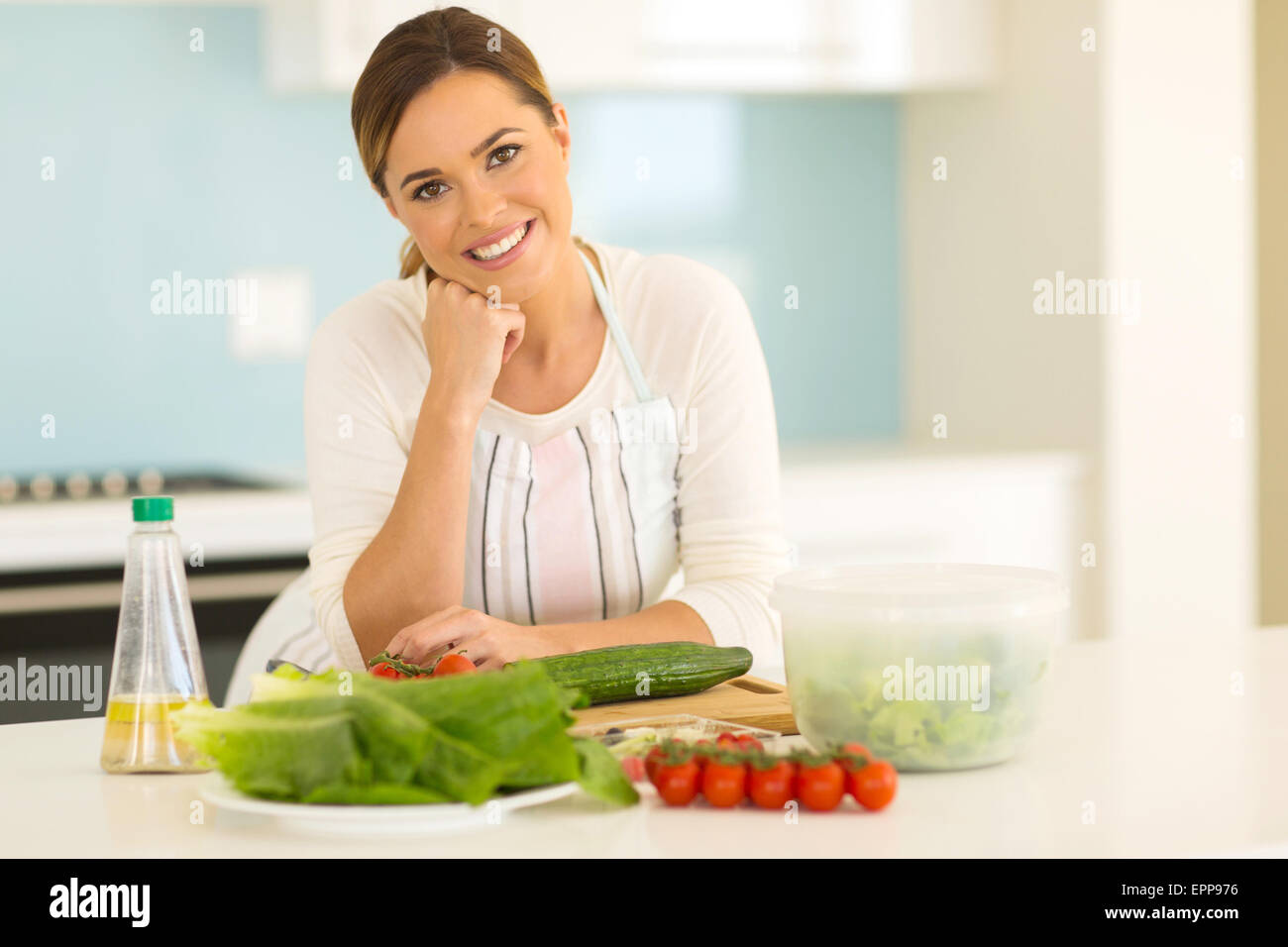 attractive woman in home kitchen Stock Photo - Alamy