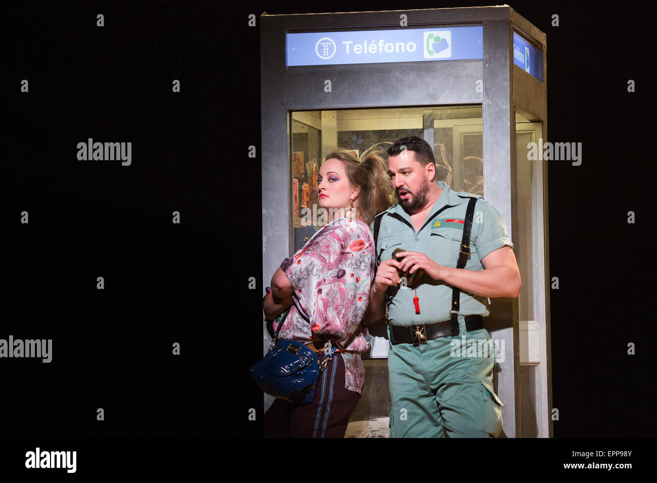 London, UK. 18 May 2015. Eleanor Dennis as Micaela and Eric Cutler as ...