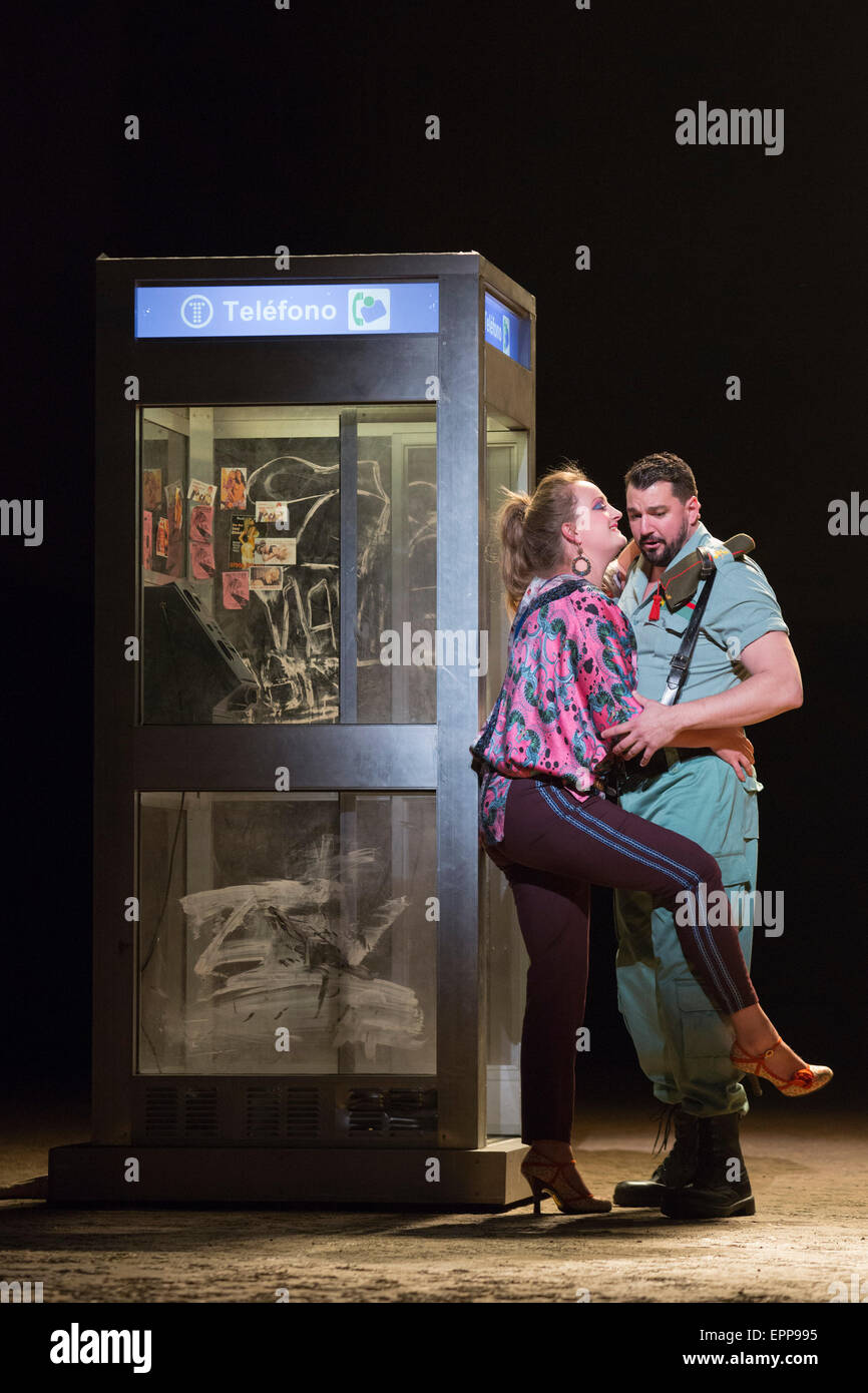 London, UK. 18 May 2015. Eleanor Dennis as Micaela and Eric Cutler as ...