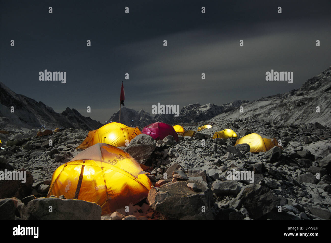 A night scene of the Everest Base Camp, where climbers call this home ...