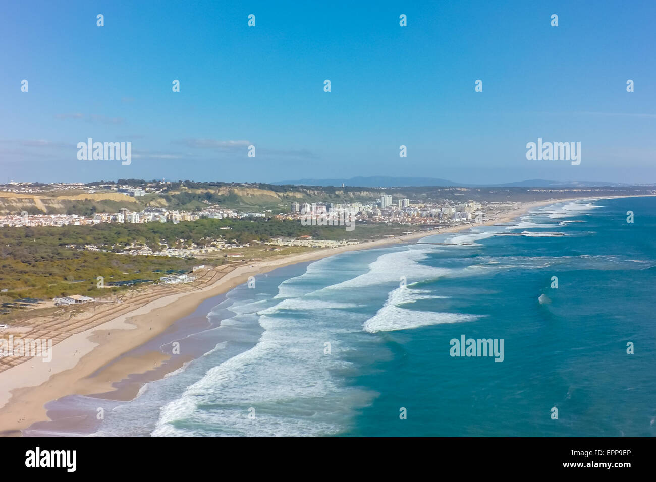Aerial view of costa caparica coast beach in Lisbon, Portugal Stock ...