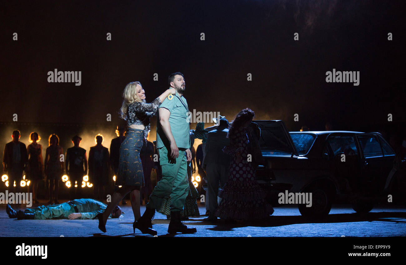 London, UK. 18 May 2015. Justina Gringyte as Carmen and Eric Cutler as ...