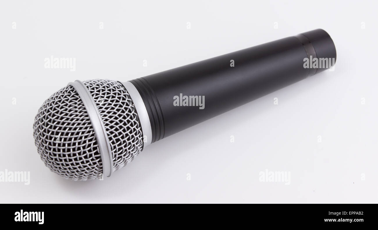dynamic microphone photographed by a close up on a white background ...