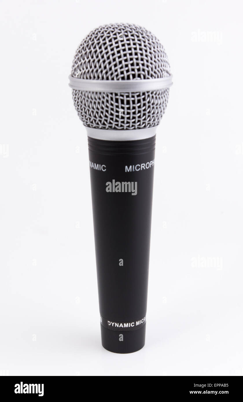 dynamic microphone photographed by a close up on a white background ...