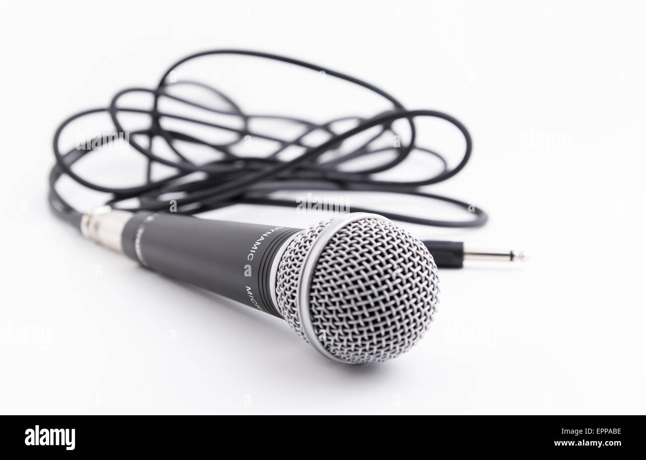 dynamic microphone photographed by a close up on a white background ...