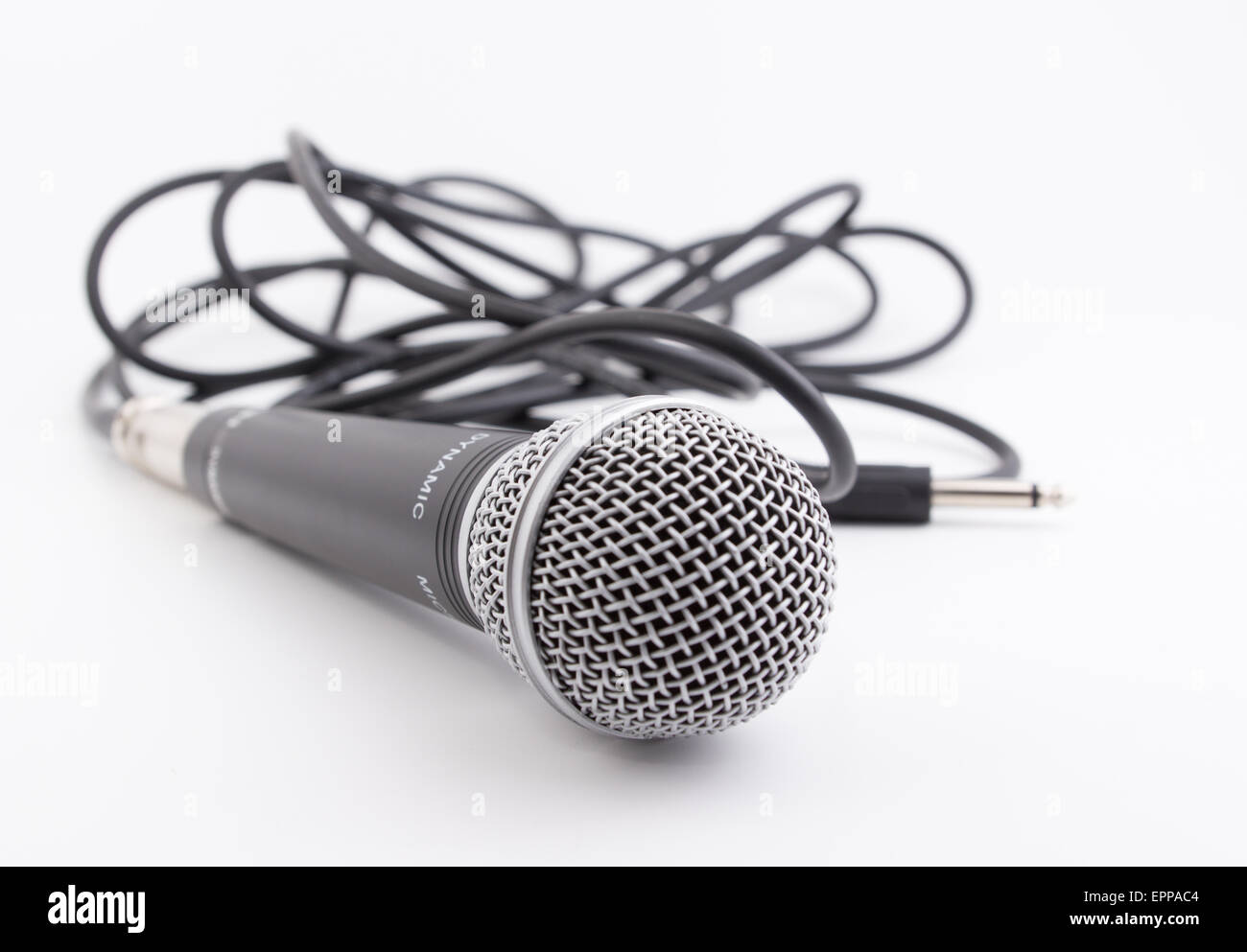 dynamic microphone photographed by a close up on a white background ...