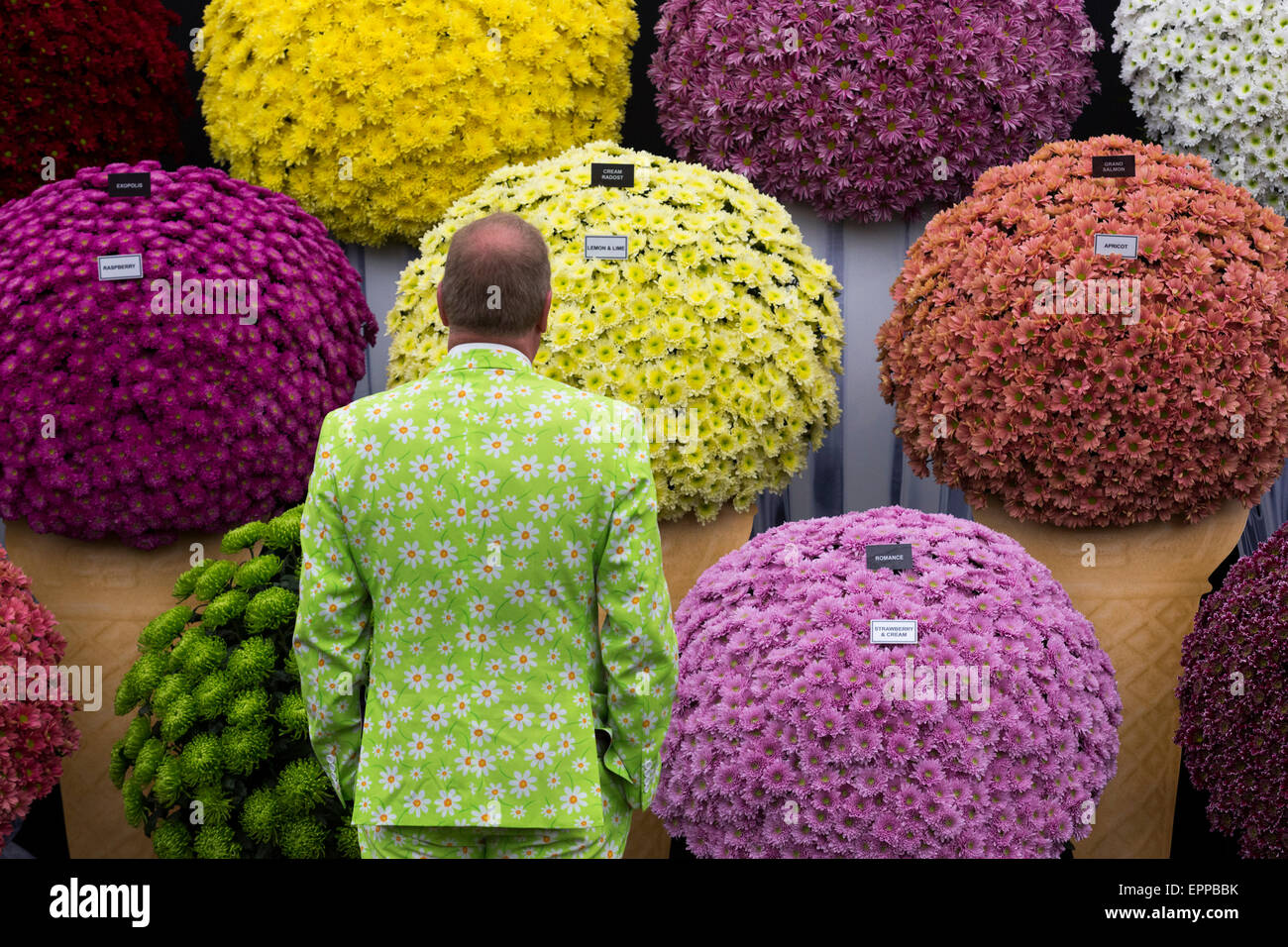 RHS Chelsea Flower Show, man in a floral suit standing in front of a ...