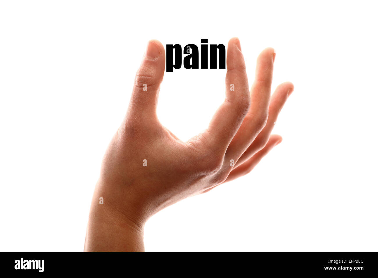 Color horizontal shot of a hand squeezing the word "pain Stock Photo ...