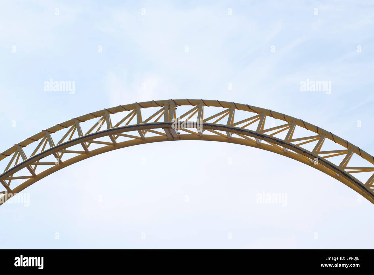 Yellow track of the roller coaster by Southend pier making an arch in ...