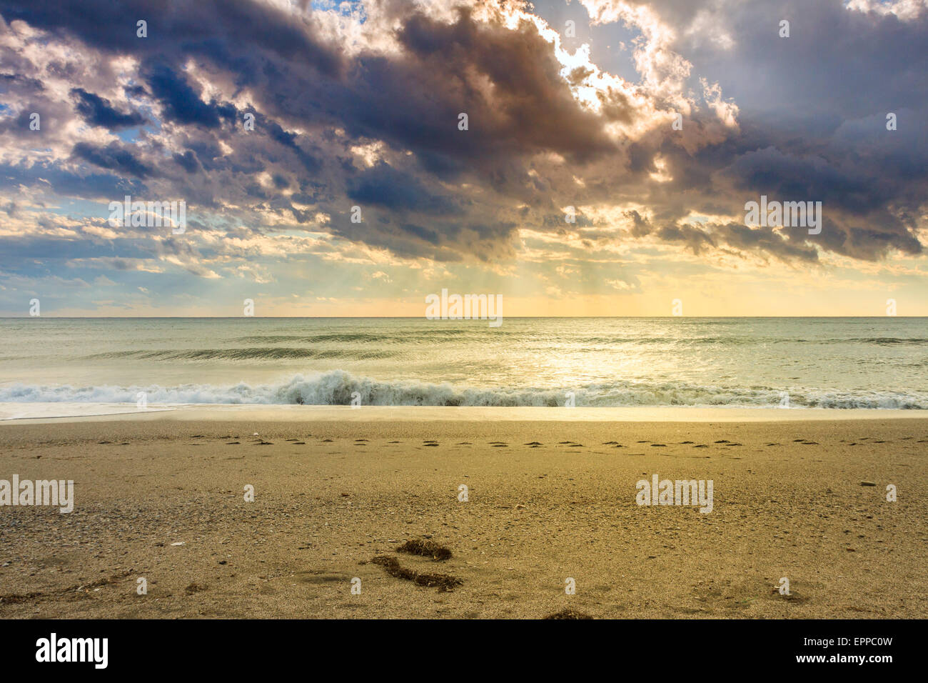 Sunset beach near Almeria. Cabo de Gata Nijar Natural Park, Almería ...