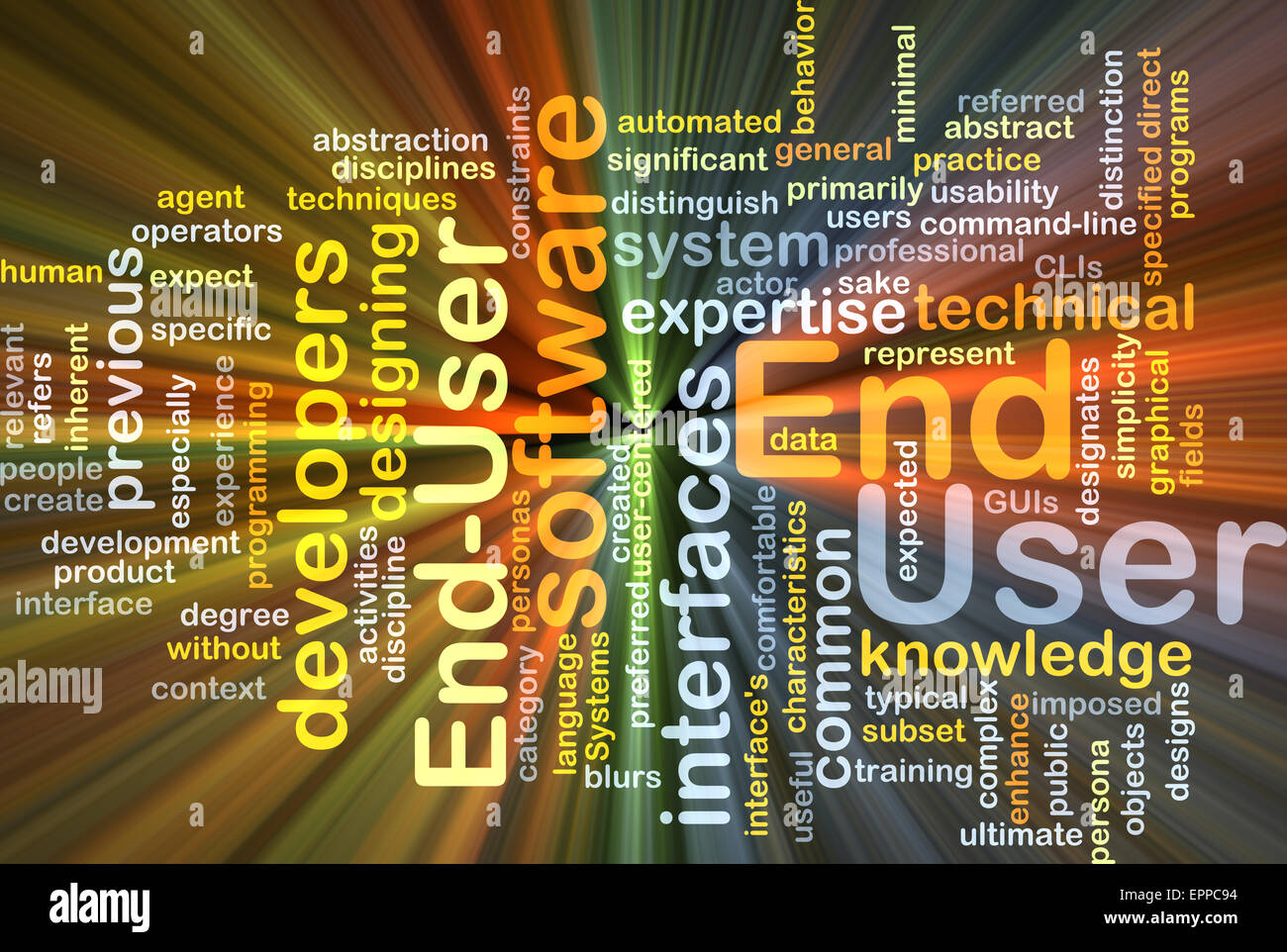 Background concept wordcloud illustration of end user glowing light ...