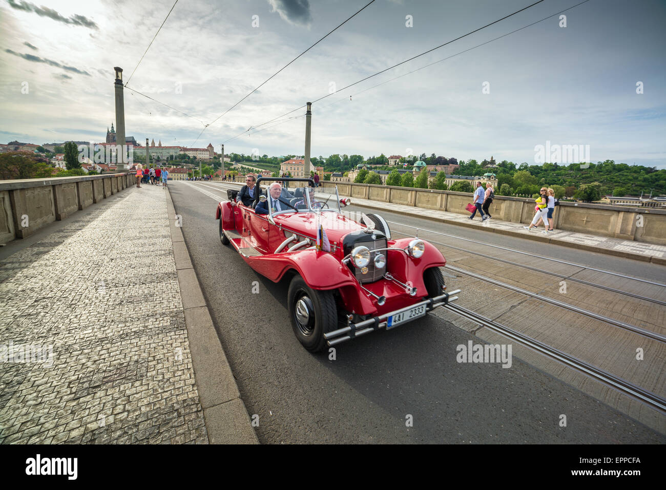 Sightseeing tour in a vintage Praga car, Prague, Czech Republic, Europe ...